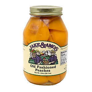 Jake & Amos Peach Halves 32 Oz. (2 Jars) - Home-Made Style Canned Peaches - Traditional Recipe - Non-GMO Ingredients