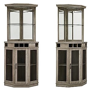Home Source Stone Grey Corner Bar Unit with Built-in Wine Rack and Lower Cabinet