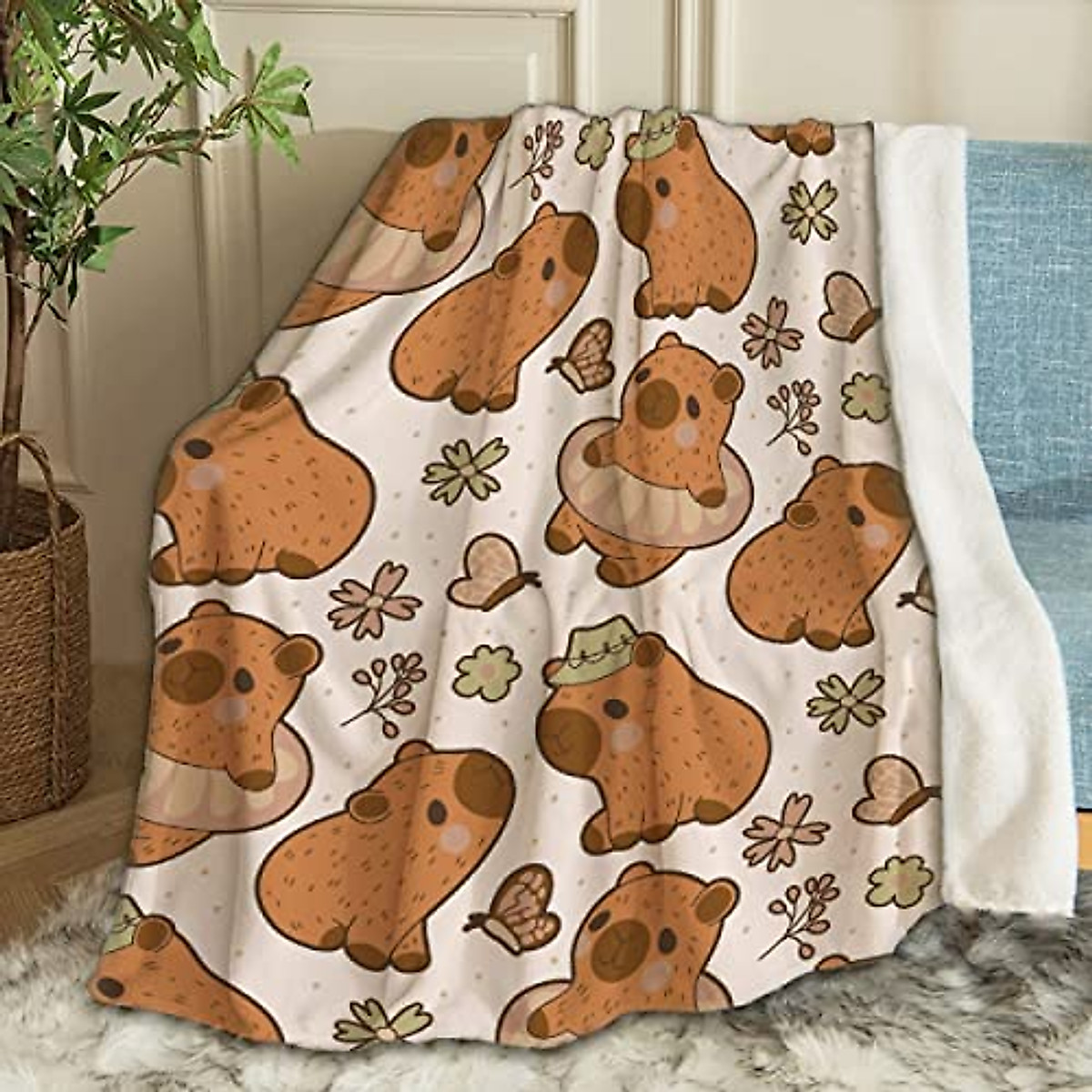 ARTBLANKET Capybara Floral Throw Blanket Fannel Fleece Super Soft Funny Blanket Travel Throw Blanket for Bed Couch Sofa 40 x 30 Inch for Baby