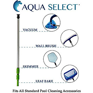 Aqua Select Maintenance Kit | Includes EZ-Clip 7' - 21' Telescopic Pole, Pool Brush, Leaf Skimmer and Pool Rake for Above Ground and Inground Swimming Pools