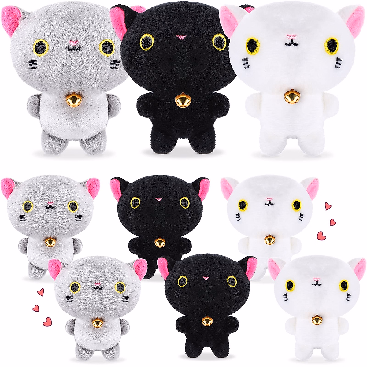9 Pieces Mini Cat Plush Stuffed Animals Bulk Cute Small Stuffed Kitten Soft Cats Doll Plush Toys Hanging Pendant Ornament For DIY Keychain Birthday Decoration Party Favors Supplies(Bell Style)