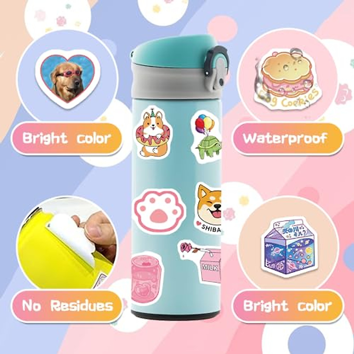 300 PCS Cute Stickers Vsco Stickers for Water Bottles Waterproof Cute Stickers for Kids Teens Girls Aesthetic Vinyl Stickers for Water Bottles Flask Phone Laptop Skateborad Stickers, Sticker Pack