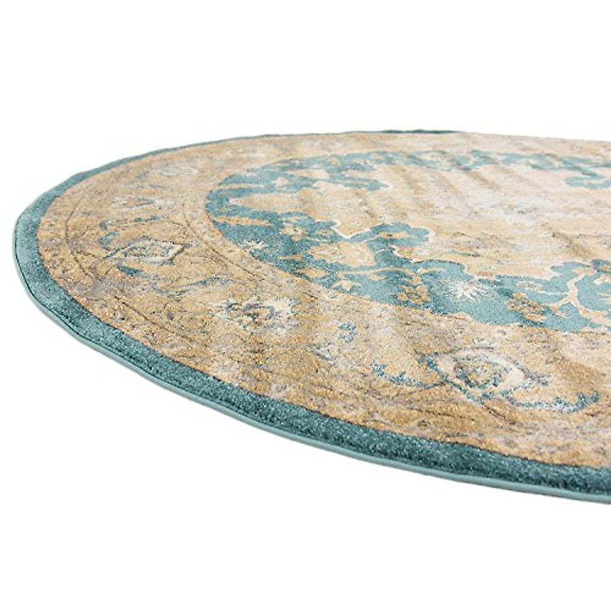 Unique Loom Aurora Collection Over-Dyed, Abstract, Botanical Southwestern, Transitional Area Rug, 8 ft x 8 ft, Teal/Beige