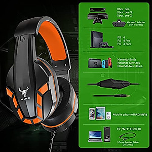 Kikc PS4 Gaming Headset with Mic for Xbox One, PS5, PC, Mobile Phone and Notebook, Controllable Volume Gaming Headphones with Soft Earmuffs for Kid