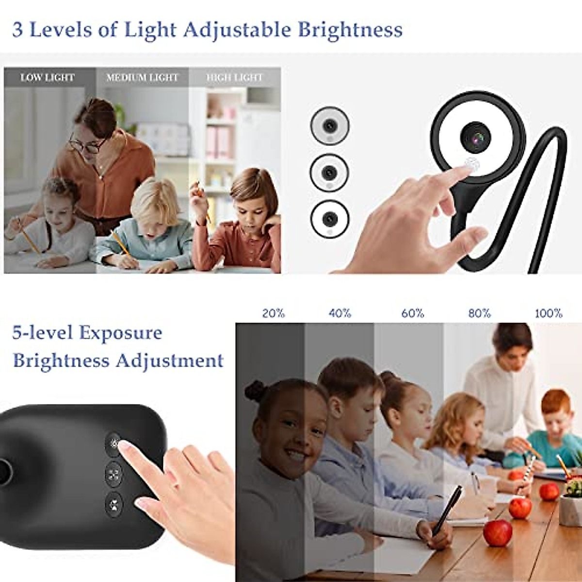 PAKOTOO USB Document Camera for Teachers, Webcam/Doc Camera for Classroom with A3 Format, 3-Level LED Lights, Image Invert, Fold, Dual mic for Mac OS, Windows, Zoom, OBS Work with Distance Learning