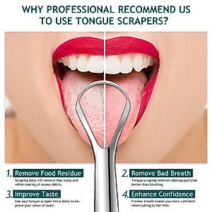 Tongue Scraper (2 Pack), Wide-head Tongue Cleaner with Nice Carrying Box, Easkep 100% Stainless Steel Tongue Scrapers Cleaners, for Men, Women, Adults, Kids，Silver