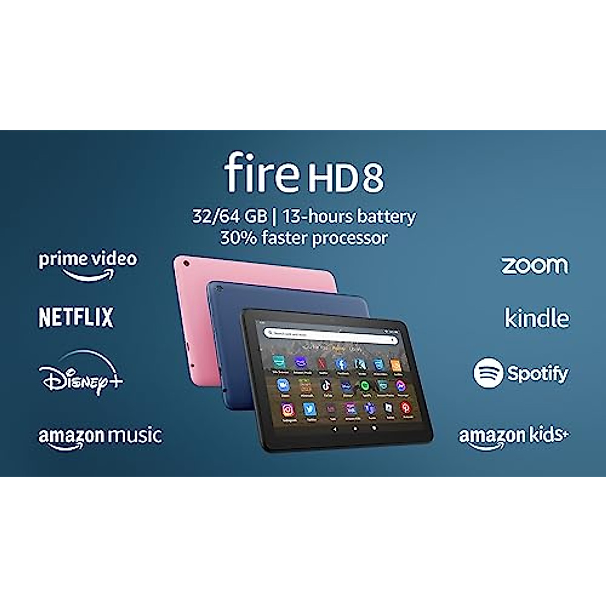 Fire HD 8 tablet, 8” HD Display, 64 GB, 30% faster processor, designed for portable entertainment, (2022 release), Black