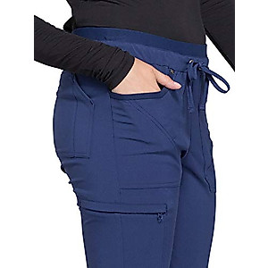 Cherokee Iflex Scrubs for Women, Drawstring Tapered Leg Scrub Pants CK010, L, Navy