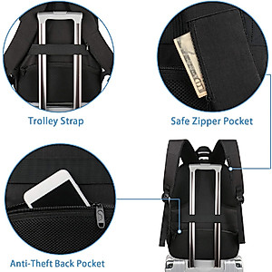 Travel Backpack for Men, Expandable Laptop Backpack with USB Charging Port, Large Anti Theft Business Computer Bag Water Resistant College School Bookbag Gift for Men Women Fit 15.6 Inch laptop, Black