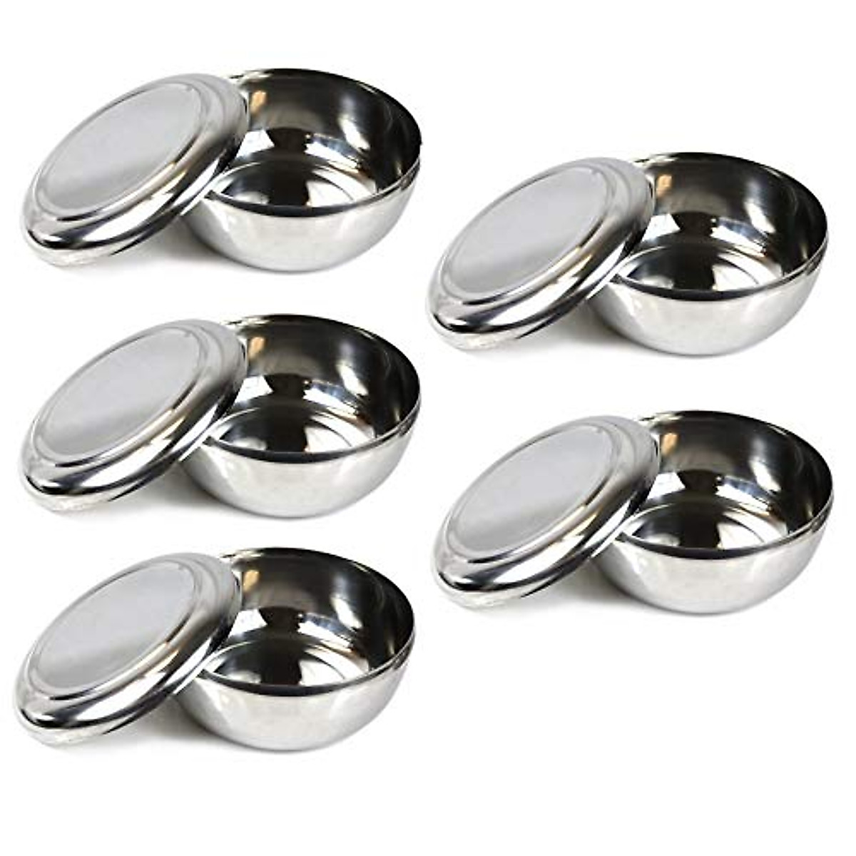 SoltreeBundle Set of 5, Korean Stainless Steel Rice Bowl with Lid Set, Korean Kitchen Restaurant, Multi-Purpose Stainless Steel Hygienic Sanitary Bowl + Lid Set