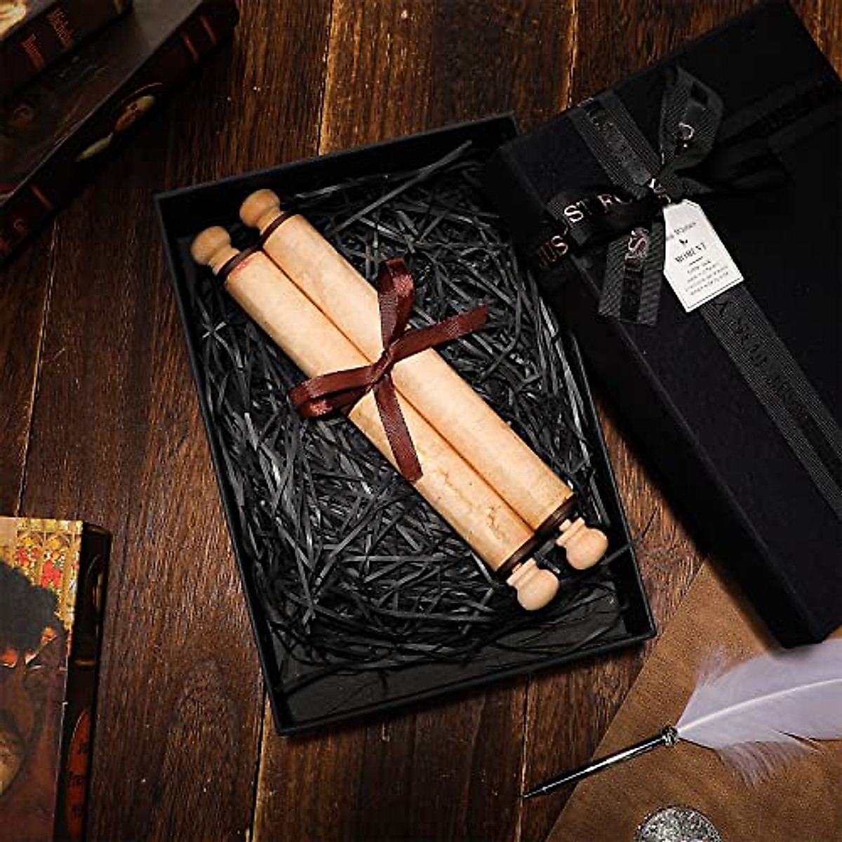 2 Pack Blank Paper Scrolls 7.5 x 31 Inches Scroll Paper Wrapped on Wood Rod for Writing, Drawing, Calligraphy, Wedding Vows, Invitation, Renaissance Festivals, Naughty or Nice List