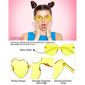 Sherr 48 Pairs Rimless Sunglasses Neon Party Supplies Glasses Plastic 80s Funky Sunglasses for Women Men (Neon Color,Heart Shape)