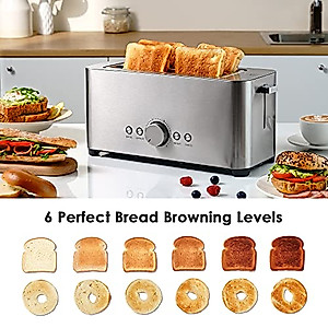 REDMOND Toaster 4 Slice, Stainless Steel Toaster With Bagel, Defrost, Reheat Function, Extra Wide Slots Long Slot Toaster, 6 Bread Shade Settings and Removable Crumb Tray, Silver