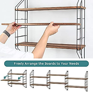 JACKCUBE Design 3 Tier 27.5 Inch Wood Wall Floating Shelves, Wall Hanging Book Storage Organization Display Shelf Rack with Black Metal Brackets- MK874A