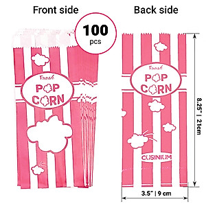 CUSINIUM 1oz Pink Paper Popcorn Bags (100-pack) - Carnival Theme - Customizable