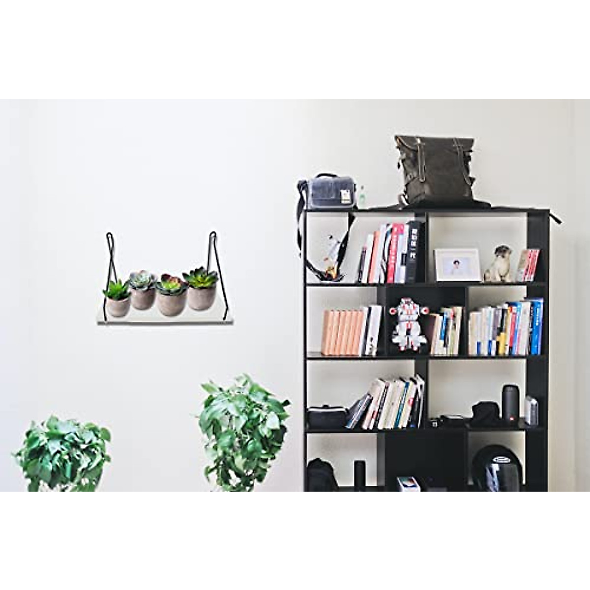 Pastlla 12" Bookshelf Wall Wooden Floating Wall Shelf Mounted Bedroom Wall Decor Bookshelf Living Room Flower Shelf for Office, Kitchen, Natural Burned Rustic Wood Wall Shelf with Metal Bracket(White)