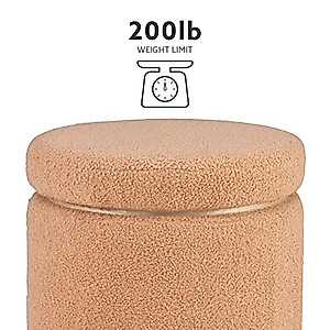 Linon Lexington Tan Sherpa Round Storage Ottoman with Wood Accent