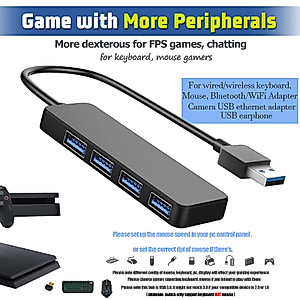 4-Port USB Hub 3.0, YaimhSound USB Splitter for Laptop, Keyboard and Mouse Adapter for Dell, Asus, HP, MacBook Air, Surface Pro, Acer, Xbox, Flash Drive, HDD, Console, Printer, Camera