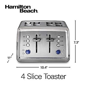 Hamilton Beach 4 Slice Toaster with Extra-Wide Slots, Bagel Setting, Toast Boost, Slide-Out Crumb Tray, Auto-Shutoff & Cancel Button, Digital with Defrost Function, Stainless Steel (24796)