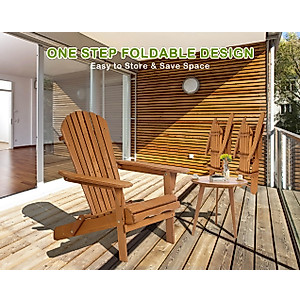 BIQWBIC Folding Adirondack Chairs Set of 2, Solid Wood Adirondack Chair Lawn Chairs with Wide Armrest, All-Weather Outdoor Chairs Set Fire Pit Chairs Garden Chair, 250 Lbs, Easy to Install, Natural