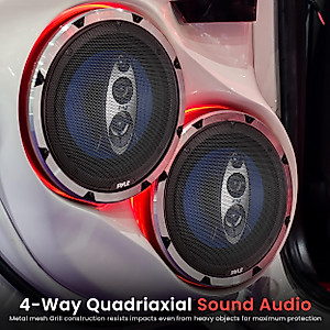 Pyle Four-Way Sound Speaker System - 8" Four-Way Quadriaxial Loud Audio, Non-fatiguing Butyl Rubber Surround, 500W w/ 4 Ohm Impedance and 3/4" Piezo Tweeter for Car Component Stereo PL84BL (Pair)