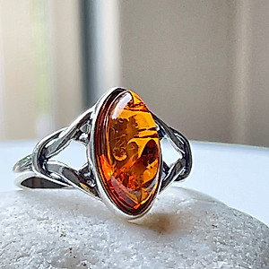 Natural Baltic Cognac Amber and Sterling Silver Ring, Beautiful Stone Gift, Gift For Her, Woman Jewelry (6)