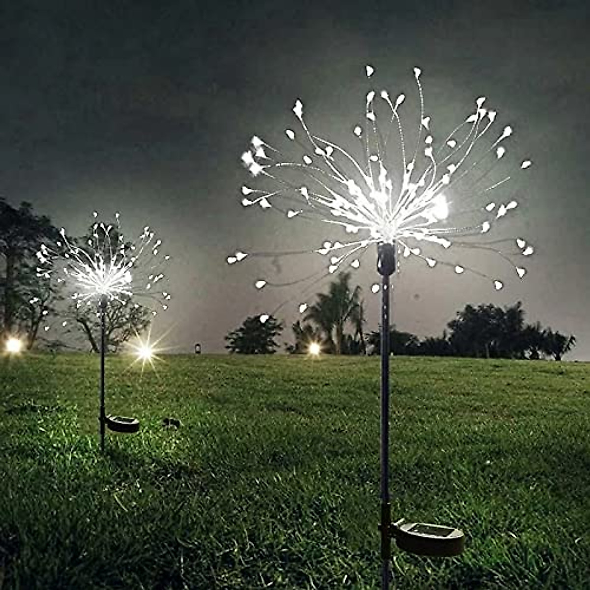 XVZ Solar Garden Lights, 2 Pack 120 LED Solar Powered Firework Light,2 Modes and Waterproof DIY Outdoor Decoration Light for Walkway Pathway Backyard Christmas Party Decor（Cold White）