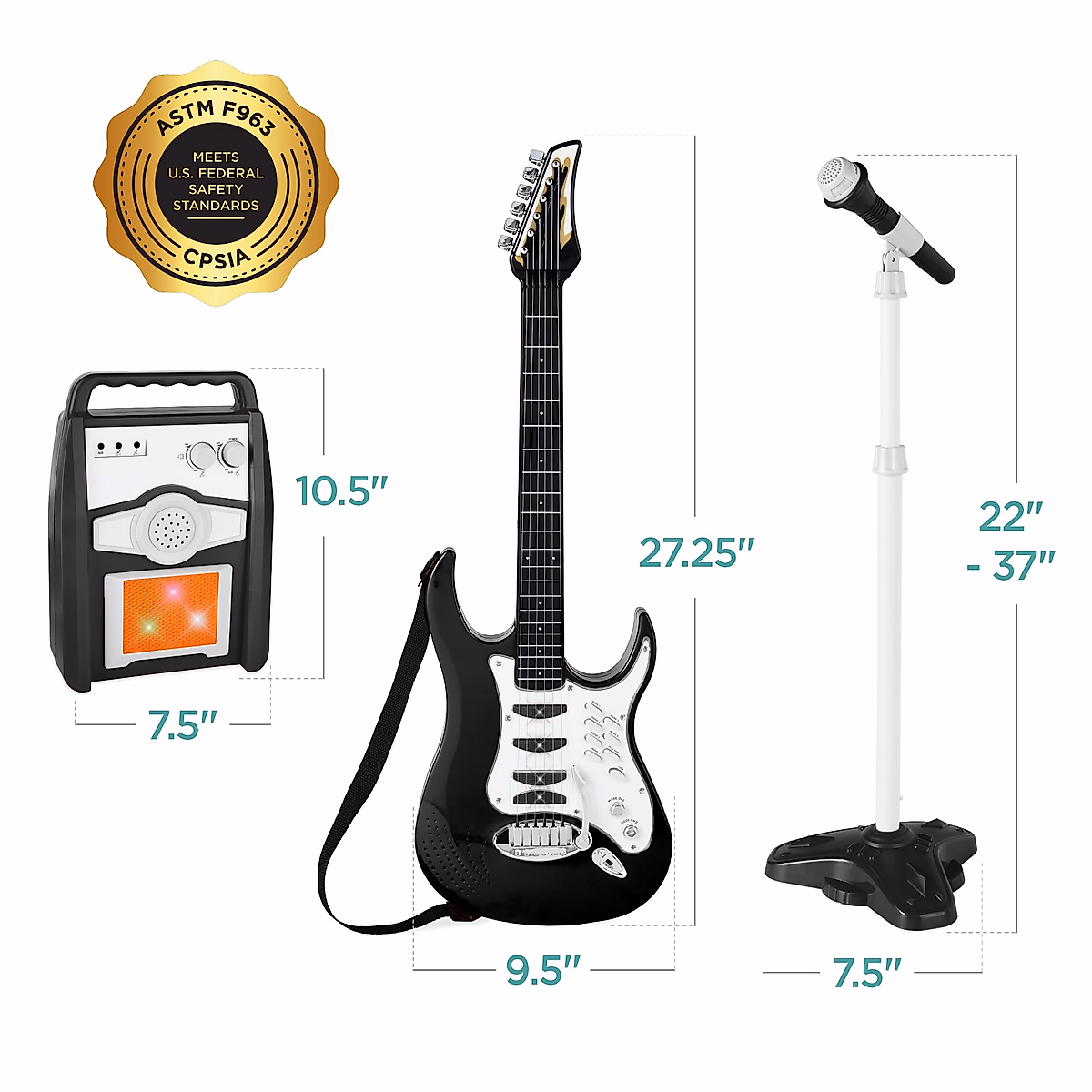 Best Choice Products Kids Electric Musical Guitar Play Set, Toy Guitar Starter Kit Bundle w/ 6 Demo Songs, Whammy Bar, Microphone, Amp, AUX, 2 Sticker Sheets - Black