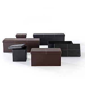 Otto & Ben Folding Box Chest with Memory Foam Seat Faux Leather Small Ottomans Bench Foot Rest Stool, 15 Inch, Black