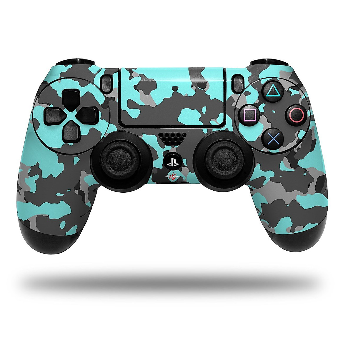 WraptorSkinz Skin Compatible with Sony PS4 Dualshock Controller PlayStation 4 Original Slim and Pro WraptorCamo Old School Camouflage Camo Neon Teal (Controller NOT Included)