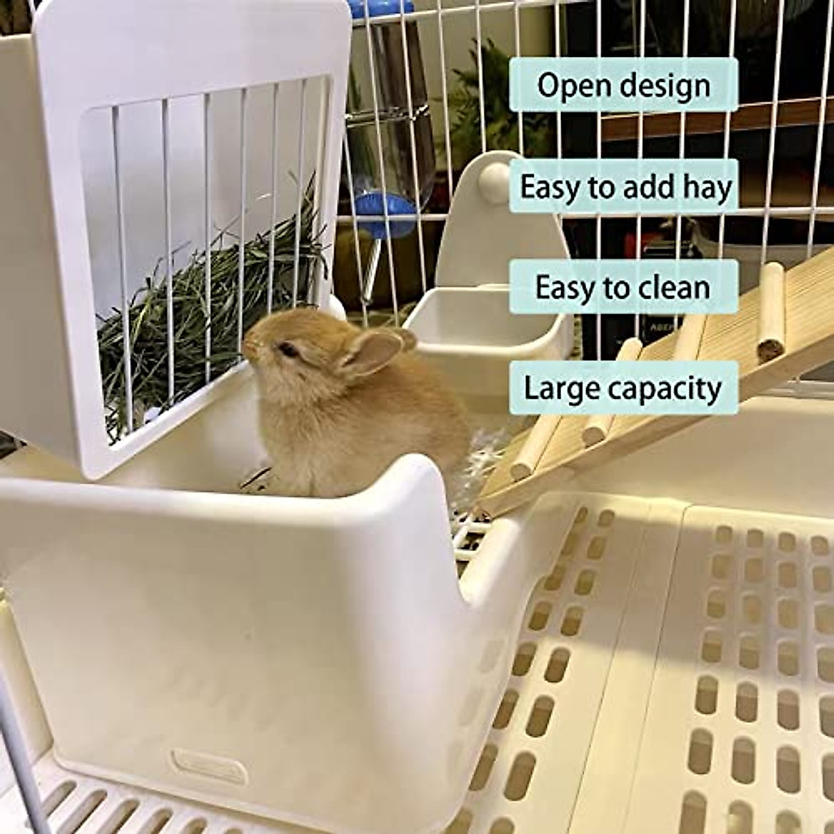 HAMILEDYI Hay Feeder Rack Plastic for Rabbits Hanging Timothy Hay Dispenser Bunny Grass Holder Less Wasted for Chinchilla Guinea Pigs and Other Small Animals