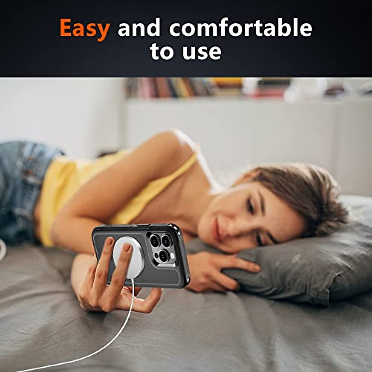 SUPFINE for Magnetic iPhone 14 Pro Case (Compatible with MagSafe) (10 FT Military Dropproof) 2X (Tempered Glass Screen Protector) Non-Slip Phone Case Cover,Black