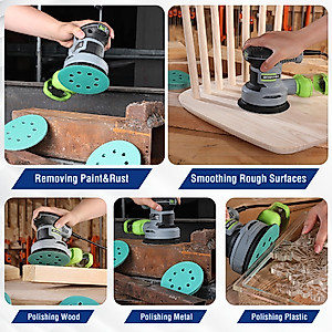 WORKPRO 150-piece Premium Sanding Discs Set, 5" 8-Hole Polyester Film Hook and Loop Sandpaper, 10 Grades Include 60, 80, 100, 120, 150,180, 240, 320, 400, 600 Grits for Random Orbital Sander, Green