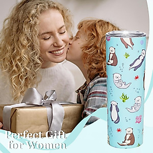 Sea Otter Tumbler - 20 Oz Blue Cute Otter Gifts for Women & Girls, Hot & Cold Drinks Accessory