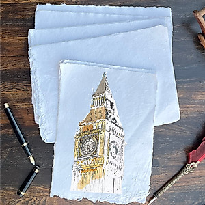 Watercolor Paper - Art Paper - Mixed Media Paper - Water Color Paper - Vintage Paper - 150 GSM Water Color Paper for Artists - Handmade Cotton deckled Edge Paper (A4 (11.7' X 8.3'), Off White)