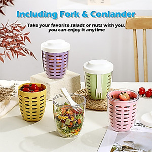 daasigwaa Fresh Fruit Salad Storage Cup To Go With Lids, Fork & Drain Baskets, Reusable Leakproof Food Storage Containers With Removable Colander Keep Fruits, vegetables Fresh Longer, 22 oz(Pink)