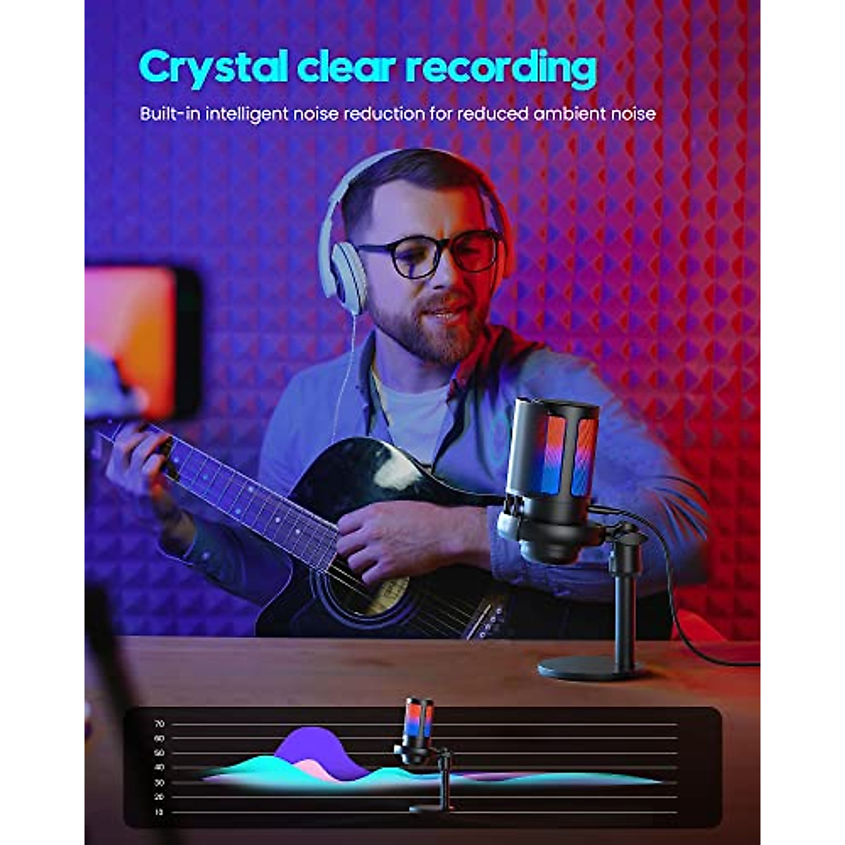 COCONISE Gaming Microphone, USB PC Mic for Podcasts Videos, Streaming, Condenser Mic with Quick Mute, Tripod Stand, Pop Filter, RGB Indicator, Shock Mount, Rotate gain button, Compatible with PS4/5/PC
