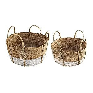 Mud Pie Hyacinth Round Handle Basket, Brown, 10" x 20" dia