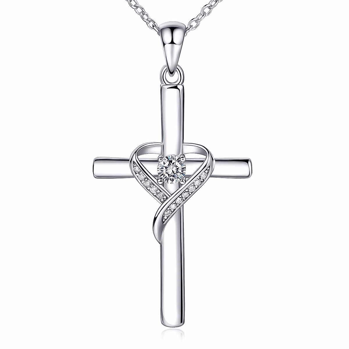 AmorAime 925 Sterling Silver Cross Necklace for Women Heart Necklaces for Mother for Festival, Vacation or Holiday