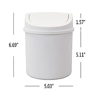 Callyne 0.5 Gallon White Tiny Desktop Waste Cans, Mini Swing Top Trash Can