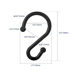 Metal Shower Curtain Hooks，Set of 12 Rings，Rust Resistant S Shaped Hooks Hangers for Shower Curtains, Kitchen Utensils, Clothing, Towels, etc. (Black)