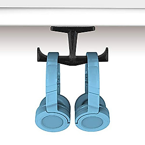 BRAINWAVZ BigT Dual Headphone Stand, Under Desk Hanger for Headphones, Gaming Headsets, Mobiles Accessories, Stick On, No Screws, Black (Big T)