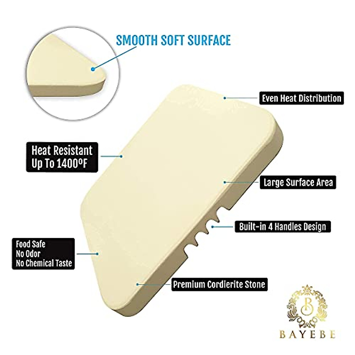 Pizza Stone 12" x 15" Rectangular Baking & Grilling Stone, Perfect for Oven, BBQ and Grill. Innovative Built - in 4 Handles Design - stone baking sheet, Baking Tray, Grilling Stone, Heavy Duty