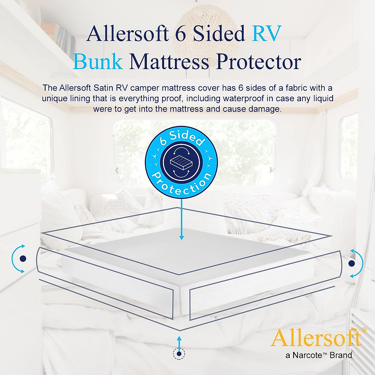 RV 6 Sided Zippered Mattress Protector with Secure Locking Zipper. Creates a Natural Seal Around Your Mattress from Dust, Pet Dander, Pollen, Liquids & More. Oeko-Tex Certified (38x75 Twin)