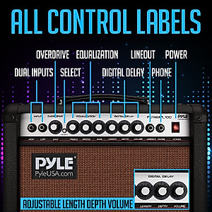 PyleUsa Portable Electric Guitar Amplifier, 30 Watt Power, 8 Inch High-Definition Speaker, Bass, Dual Inputs, Overdrive, Digital Delay, Amp Control Volume, EQ for Beginner and Advance Practice