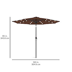 Best Choice Products 10ft Solar Powered Aluminum Polyester LED Lighted Patio Umbrella w/Tilt Adjustment and UV-Resistant Fabric - Brown