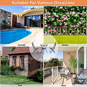 VINGLI 3 Pieces Garden Patio Mosaic Table, Outdoor Bistro Set with Folding Chairs,Black Iron Frame