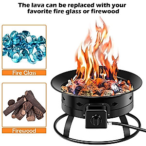ReunionG 58,000 BTU Portable Propane Outdoor Fire Pit, w/ Cover & Carry Kit, CSA Certification, , Lava Rocks & 10 FT Hose, Durable Gas Fire Bowl for Outdoor Heating, Camping and Party, black