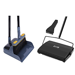 JEHONN Carpet Floor Sweeper Manual with Horsehair, Broom and Dustpan Set for Home