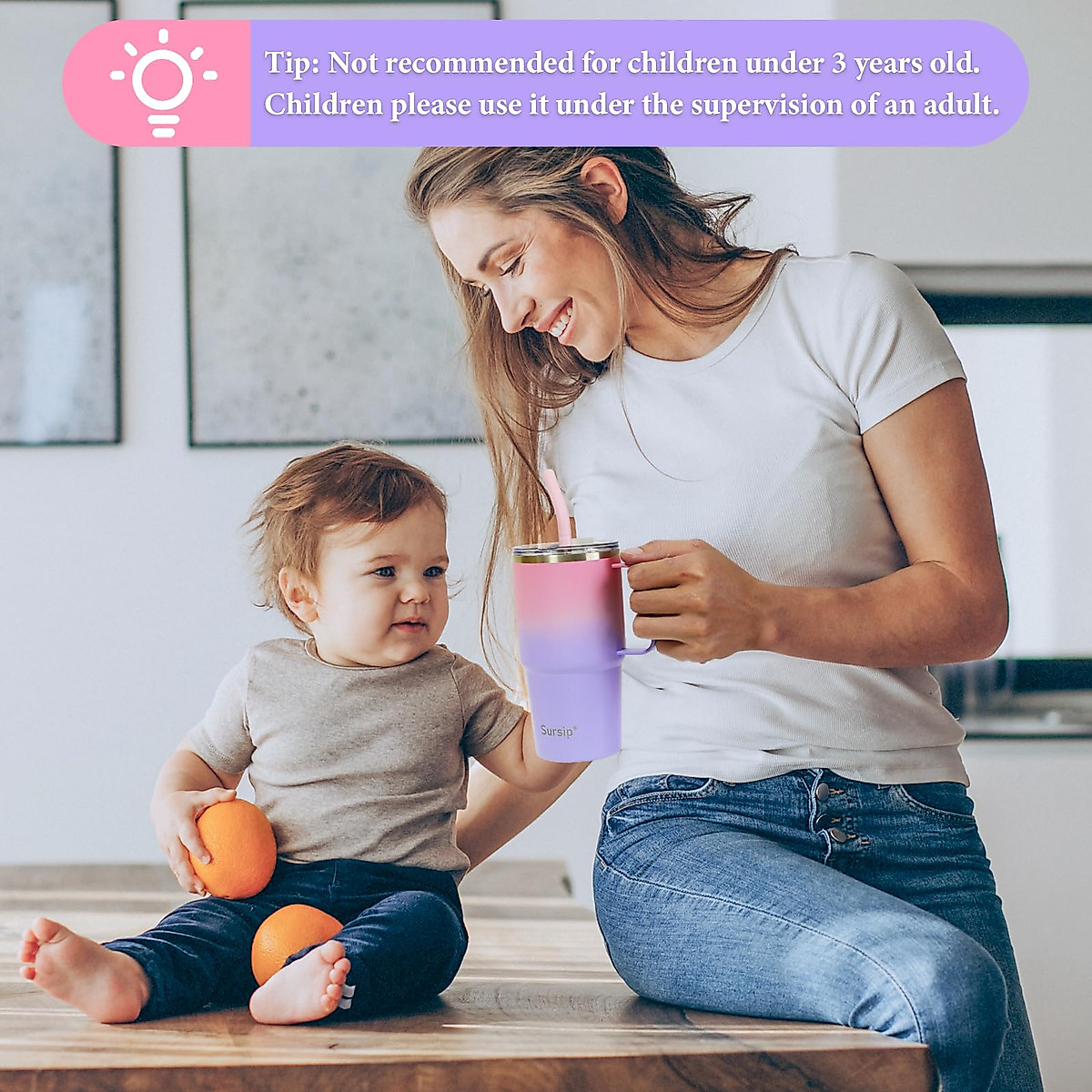 Sursip 24 oz Insulated Cup with Handle, Double Wall Vacuum Stainless Steel Tumbler with Straw and 2 Lids, For Cold/Hot Drinks, Coffee Travel Mug for Car/Home/Office/Party/Camping (Olive Green-1 Pack)